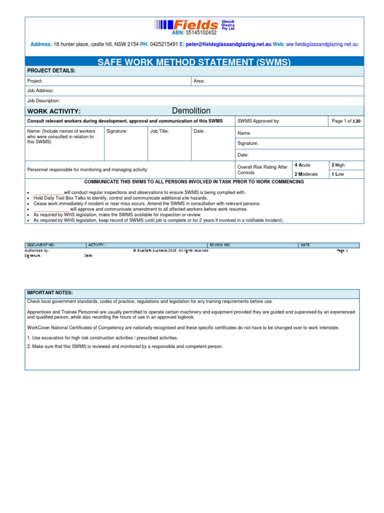 WHS 2016 Demolition SWMS-1 | PDF | Personal Protective Equipment ...
