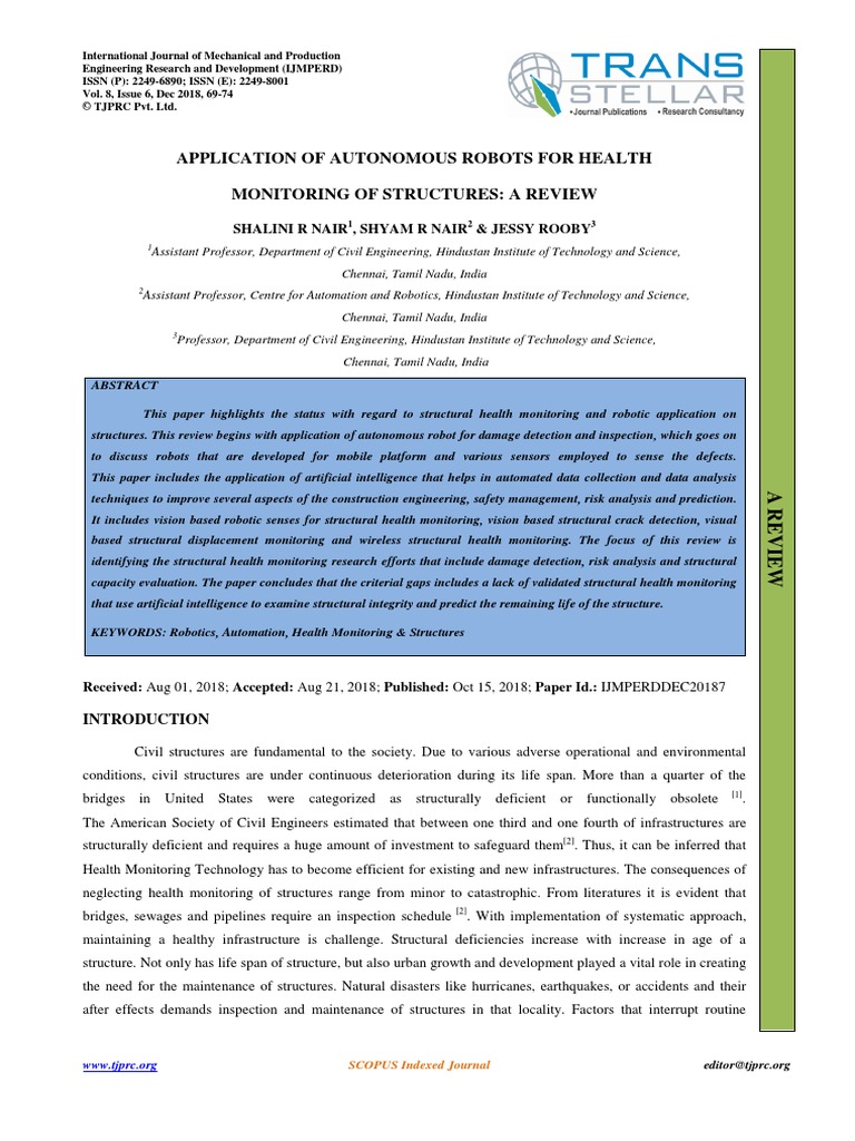 Application of Autonomous Robots For Health Monitoring of Structures: A ...