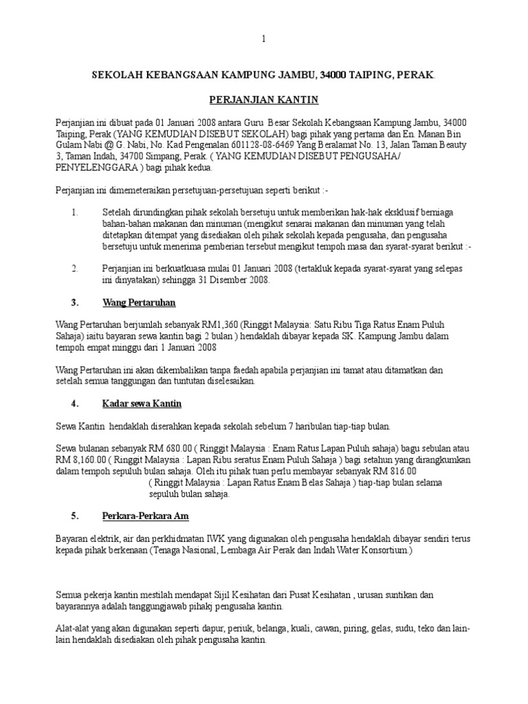 Contoh Tender Kantin Sekolah | PDF