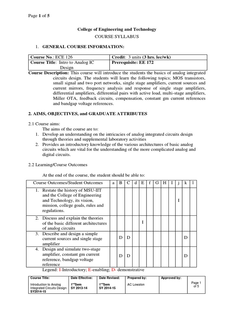 Intro to Analog IC Design Syllabus | PDF | Electronic Engineering ...