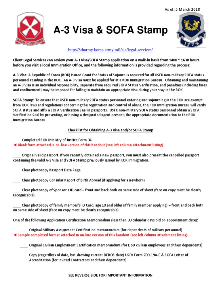 A-3 Visa and SOFA Stamp-20180305 | PDF | Travel Visa | Passport