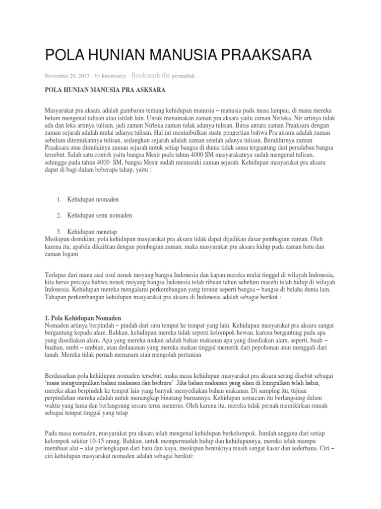 Pola Hunian Manusia Praaksara | PDF