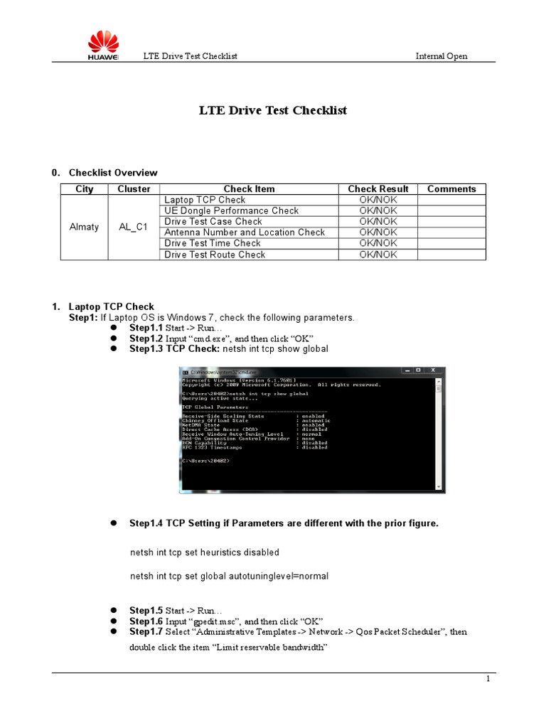 LTE Drive Test Checklist v0.1 | PDF | Transmission Control Protocol | Mimo