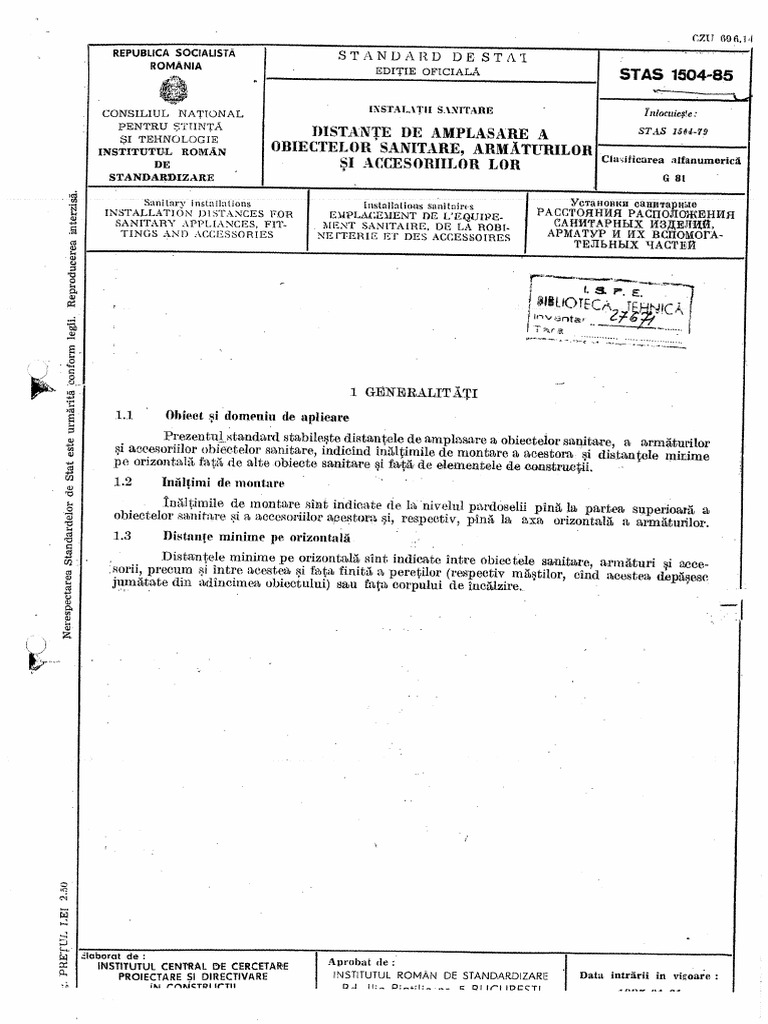 Stas 1504 85 Montaj Obiecte Sanitare PDF | PDF