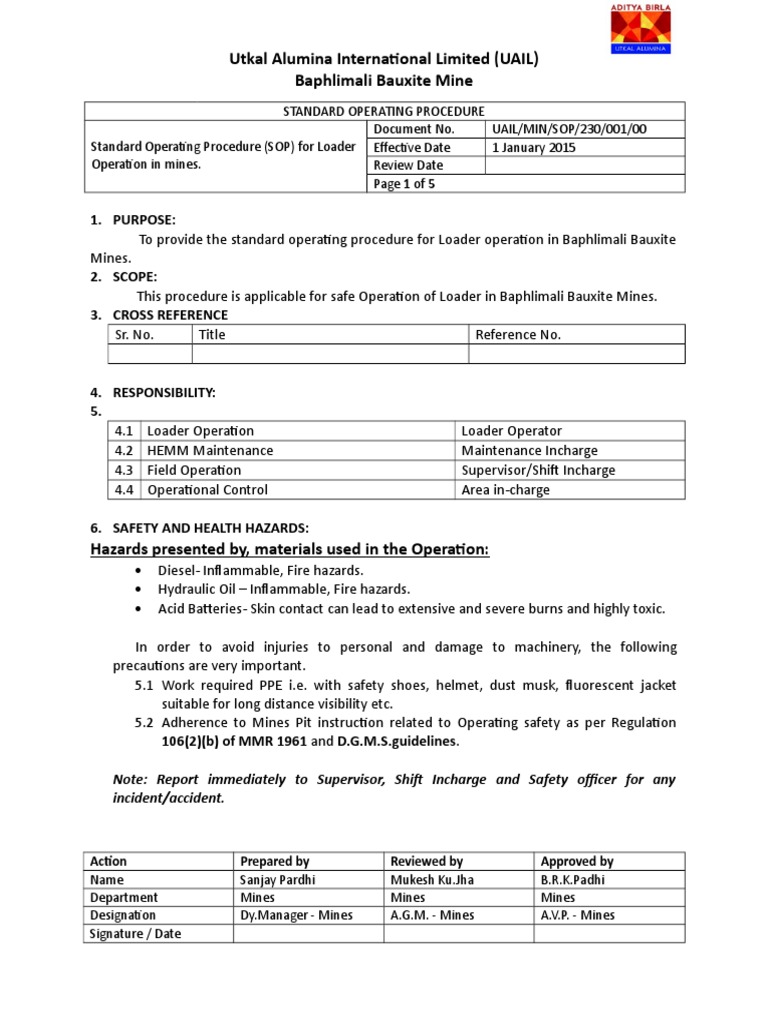SOP for Loader Operation | Truck | Loader (Equipment)