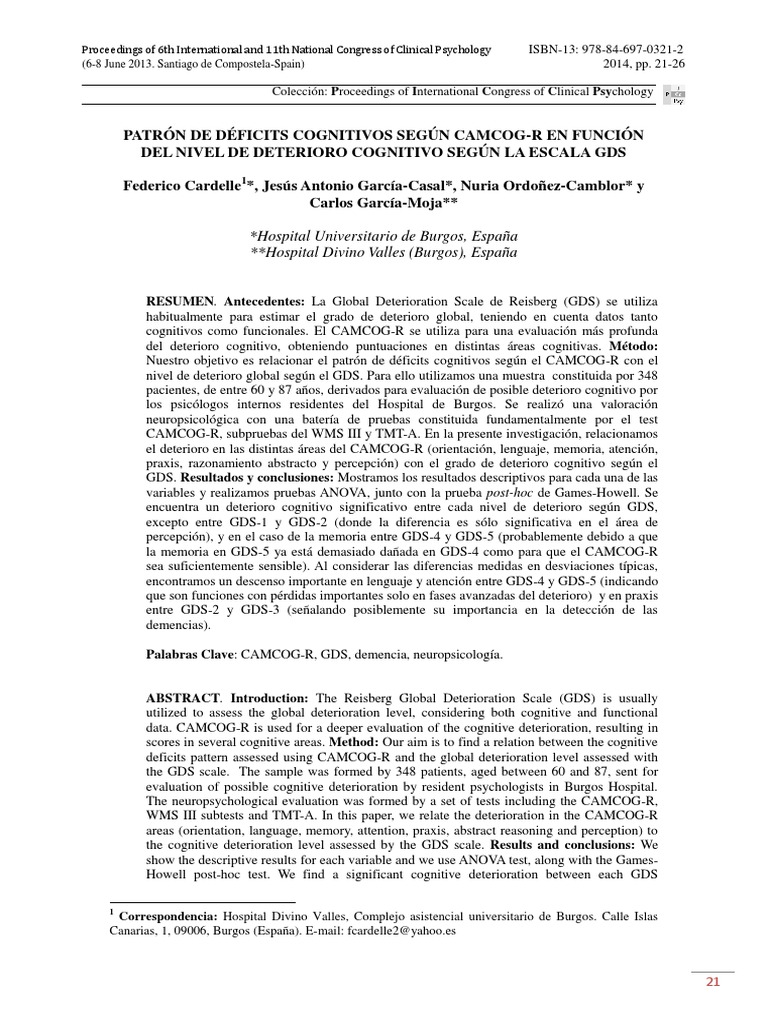 Camcog Espanol PDF | PDF | Memoria | Hospital