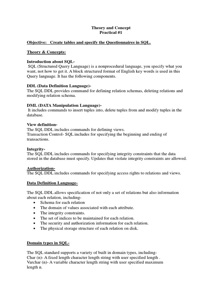 Theory and Concept1prac | PDF | Relational Database | Sql