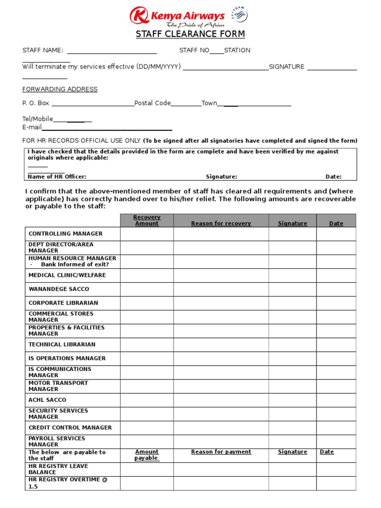 Staff Clearance Form - Revised Jul 2017 | PDF | Career & Growth ...