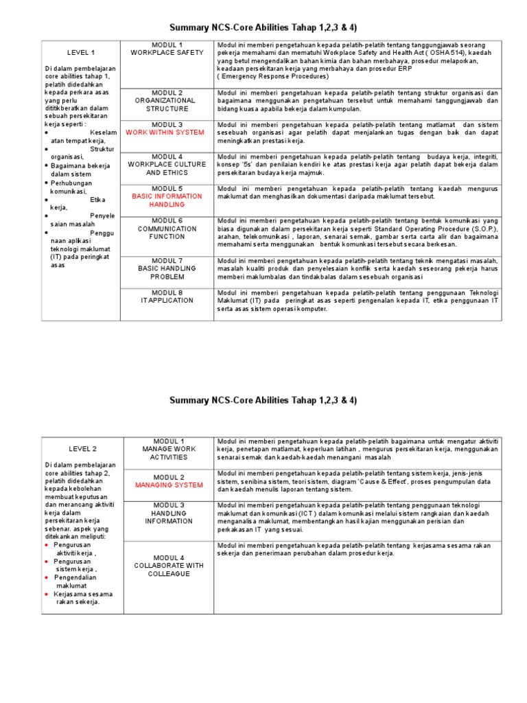 Summary of Core Abilities | PDF