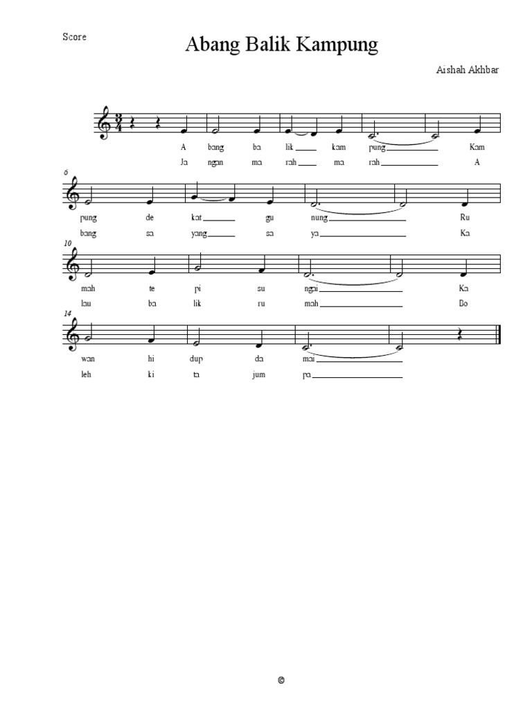 Skor Lagu Abang Balik Kampung | PDF