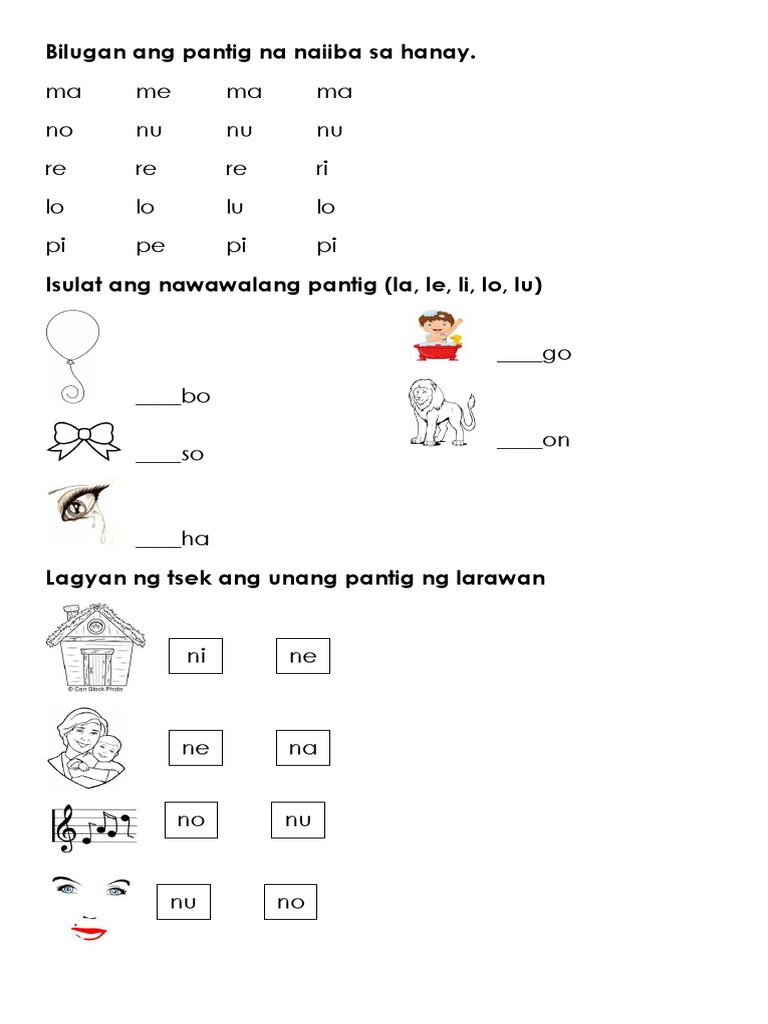 Bilugan Ang Pantig Na Naiiba Sa Hanay | PDF