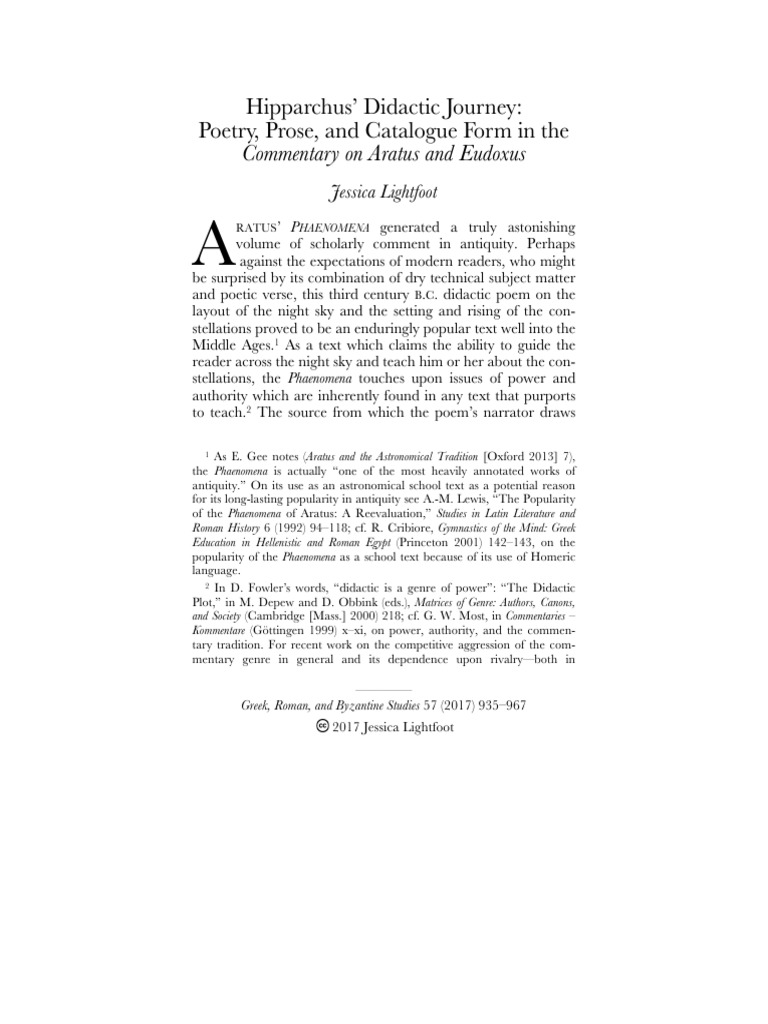 Hipparchus Commentary On Aratus and Eudoxus - Introduction PDF | PDF ...