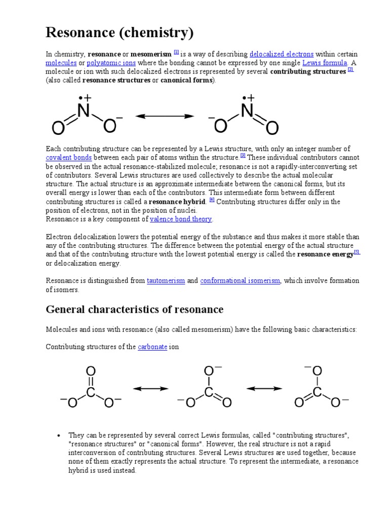Resonance (Chemistry) : General Characteristics of Resonance | PDF ...