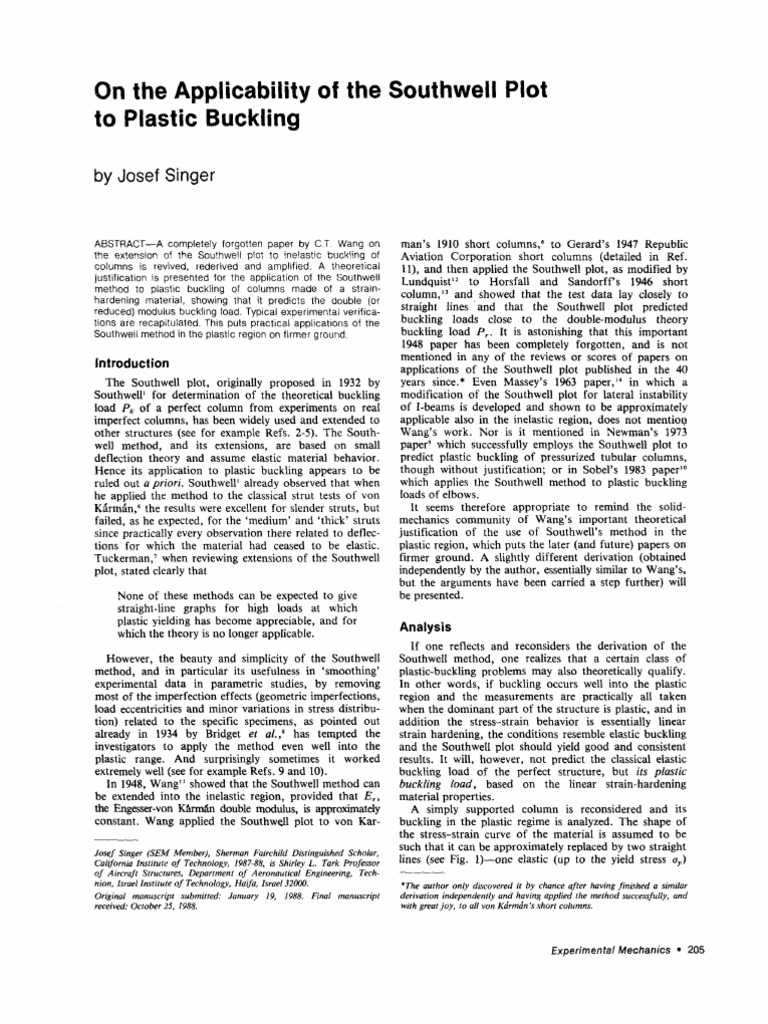 On The Applicability of The Southwell Plot To Plastic Buckling | PDF | Buckling | Elasticity ...