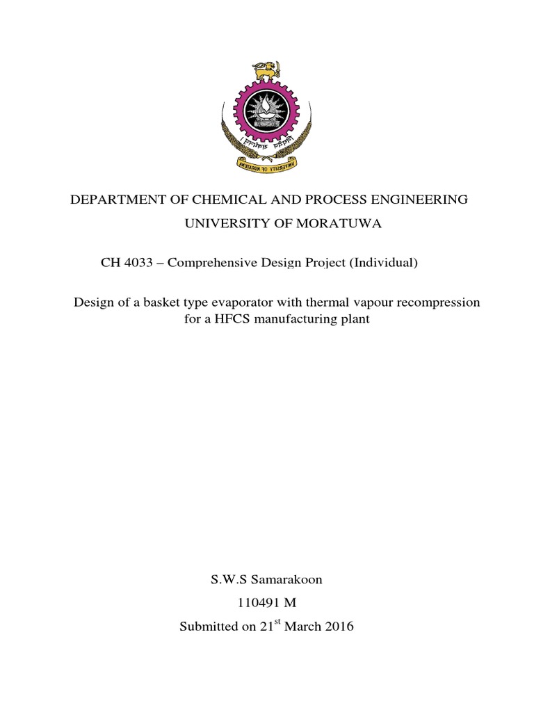 Design of a Basket Type Evaporator with Thermal Vapor Recompression for ...