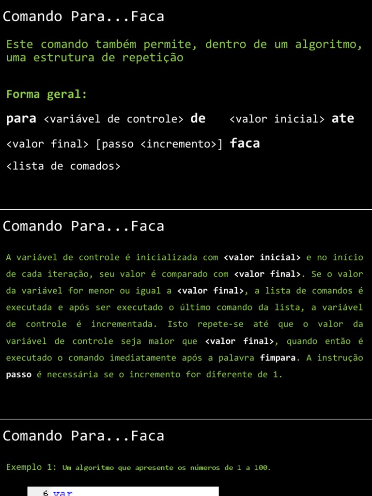 Comando para - Visualg | PDF | Algoritmos | Números