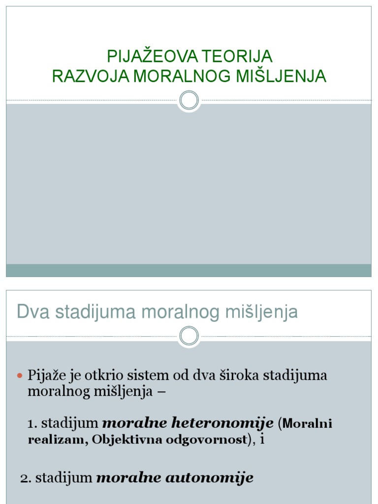 Razvoj Moralnog Misljenja Piaget | PDF