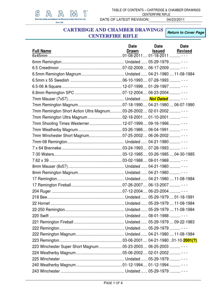 SAAMI Rifle Cartridge Drawings Index | PDF | Projectile Weapons | Firearms