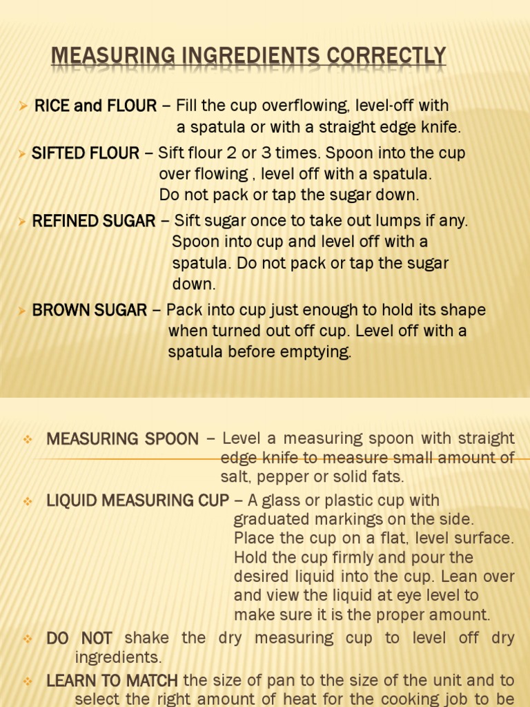 How To Measure Ingredients Correctly | PDF