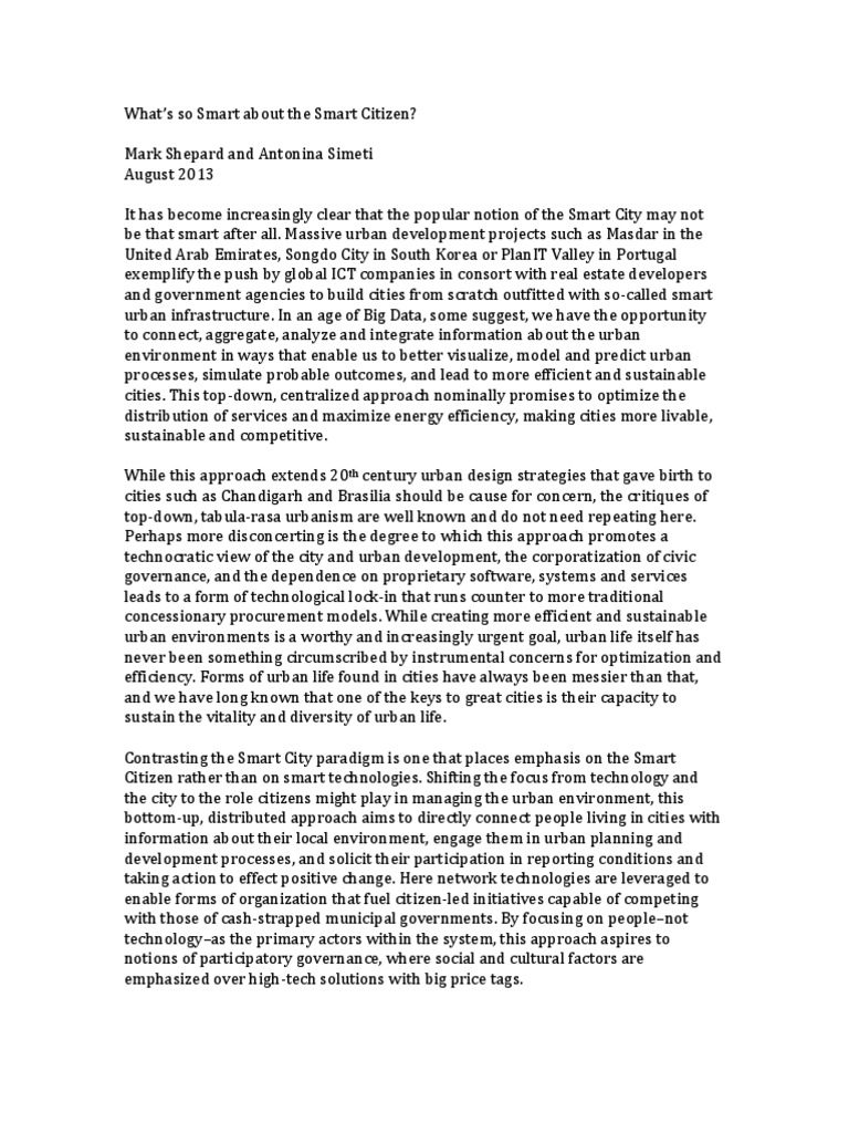 Rethinking the Smart Citizen Concept | PDF | City | Business