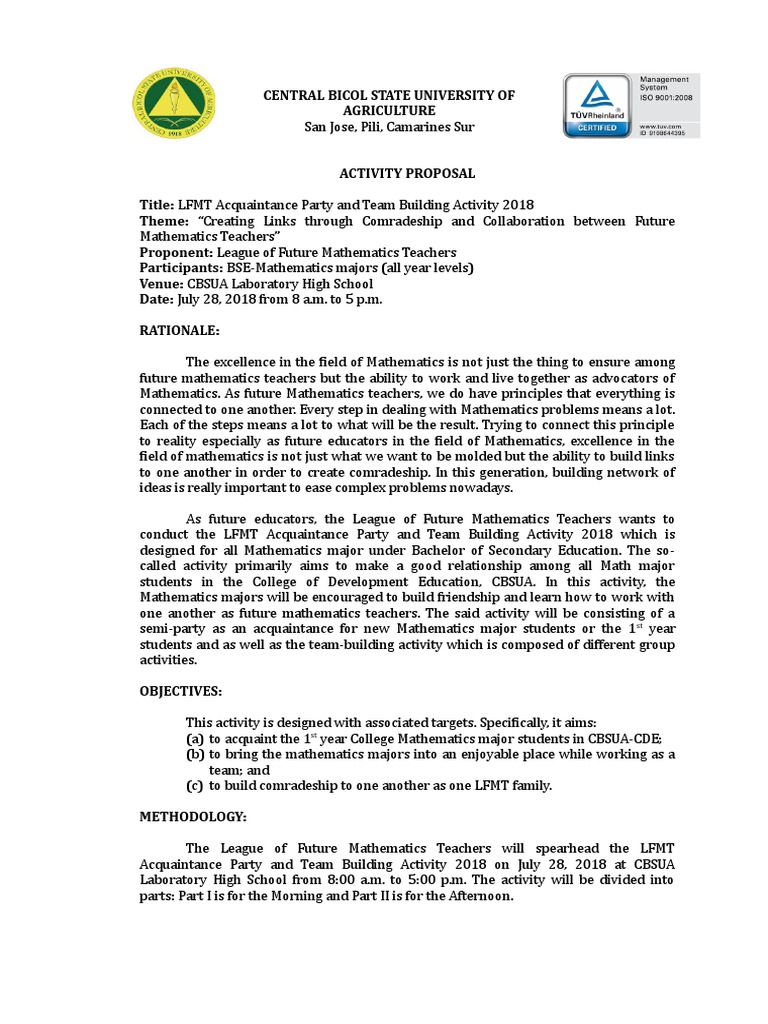 PROPOSAL and LETTER for LFMT Acquaintance Party and Team Building ...