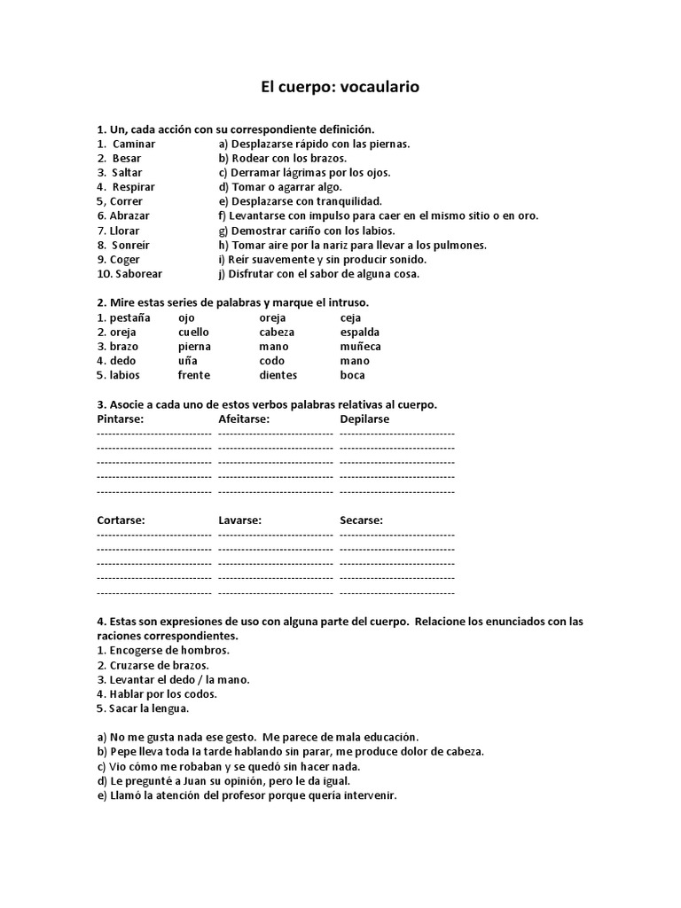 El Cuerpo Humano - Vocabulario | PDF | Ocio