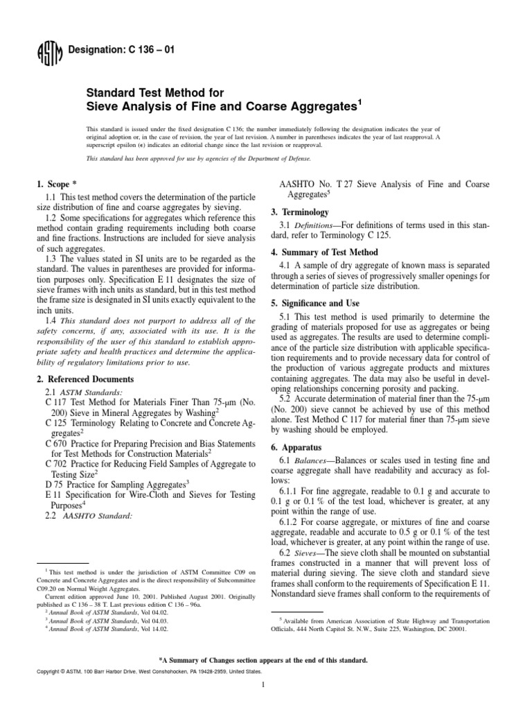 C136 PDF | PDF | Construction Aggregate | Materials