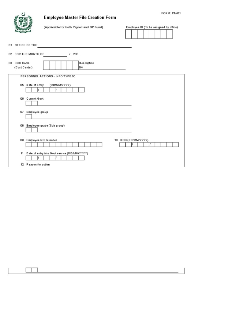 Employee Master File Creation Form | PDF | Payments | Government
