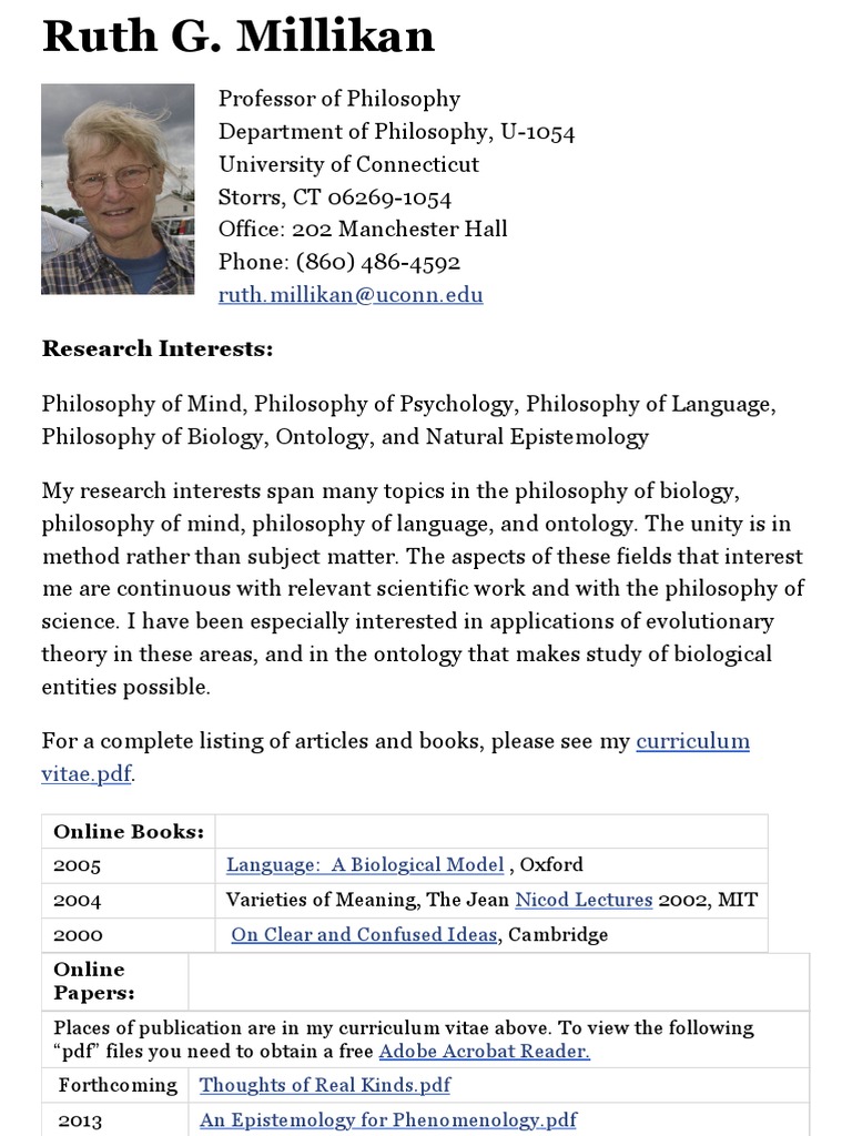 Ruth Millikan's Philosophy Publications | PDF | Philosophy Of Language ...