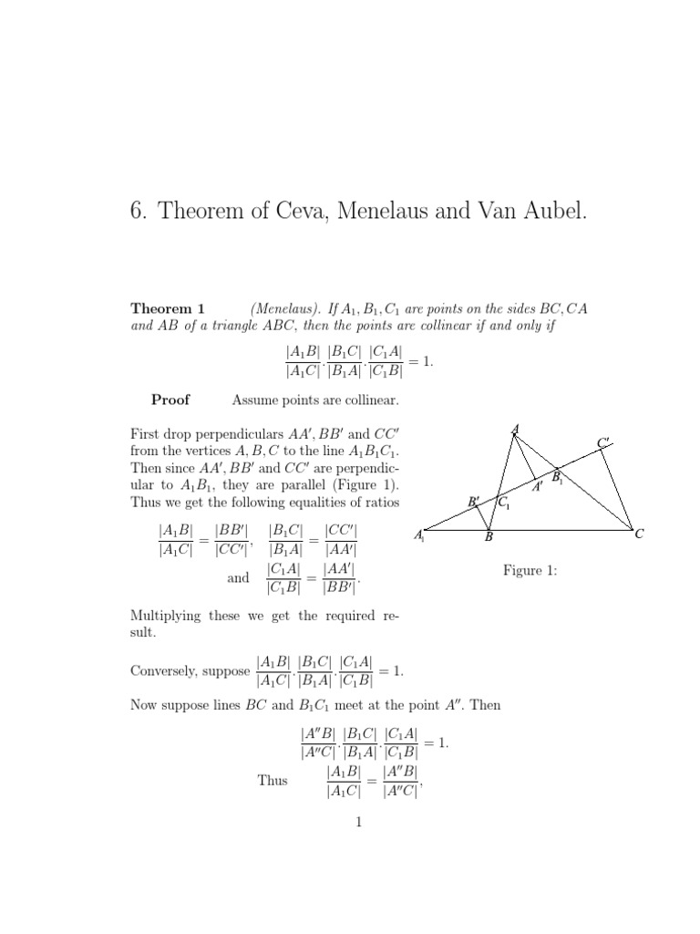 Theorem of Ceva, Menelaus and Van Aubel | PDF | Triangle | Area