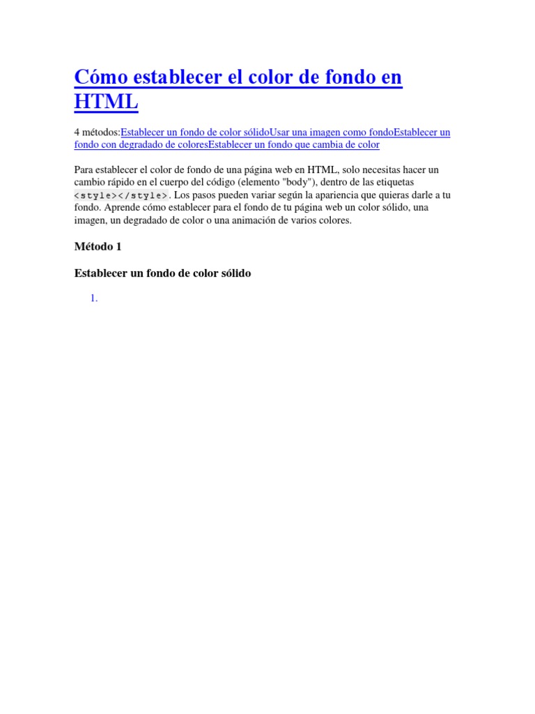 Cómo Establecer El Color de Fondo en HTML | PDF | HTML | Hojas de ...
