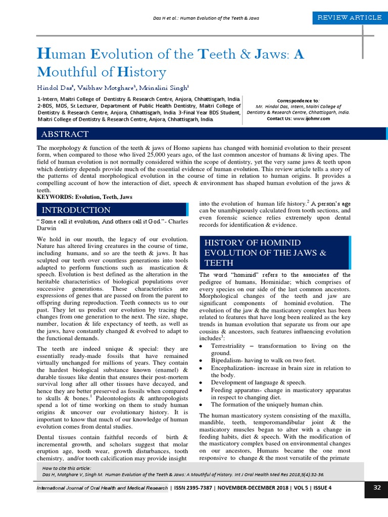 Human Evolution of The Teeth & Jaws: A Mouthful of History ...