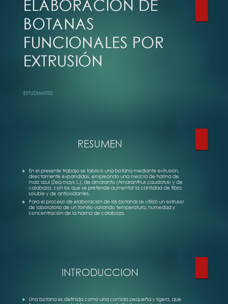 Elaboración de Botanas Funcionales Por Extrusión | PDF | Maíz ...