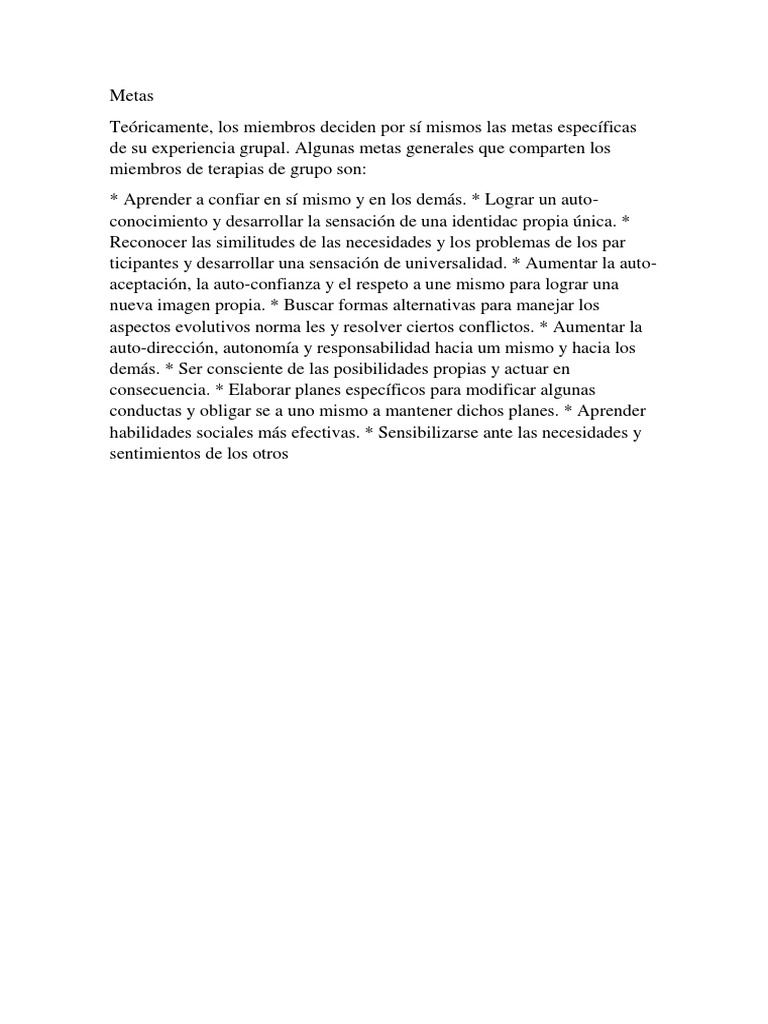 Metas de Terapia de Grupo | PDF