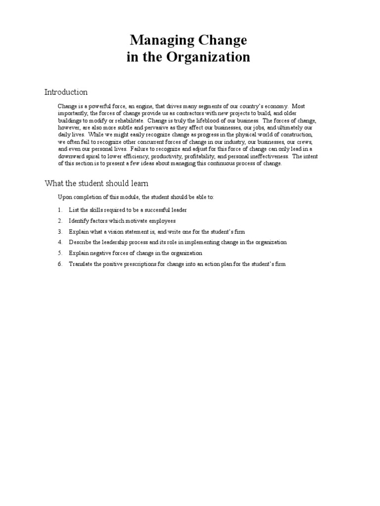 Managing Change in The Organization | PDF