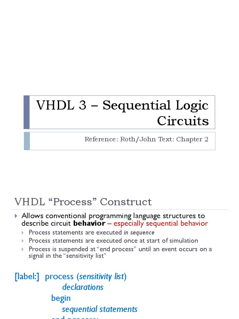 VHDL 3 - Sequential Logic Circuits: Reference: Roth/John Text: Chapter 2 | Download Free PDF ...
