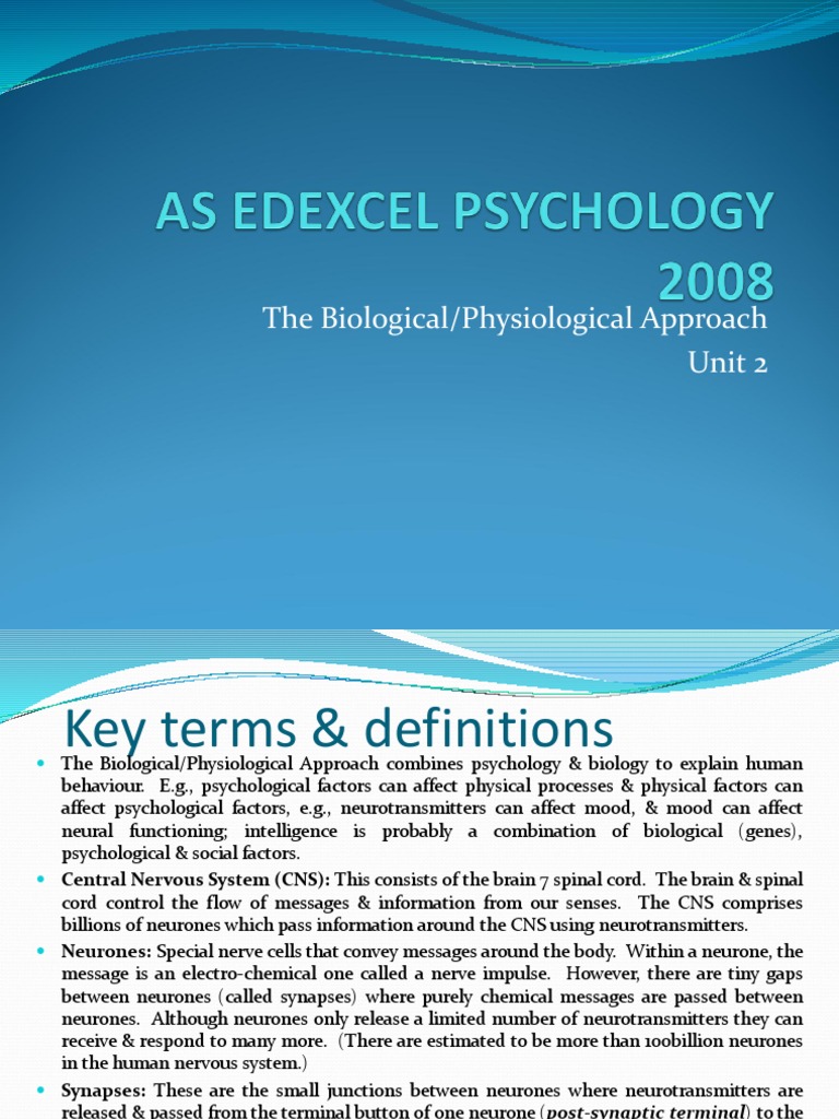 The Biological/Physiological Approach Unit 2 | PDF | Neuron ...