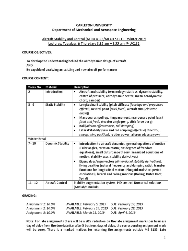AERO 4308/MECH 5101 Course Overview | PDF | Flight Dynamics (Fixed Wing ...