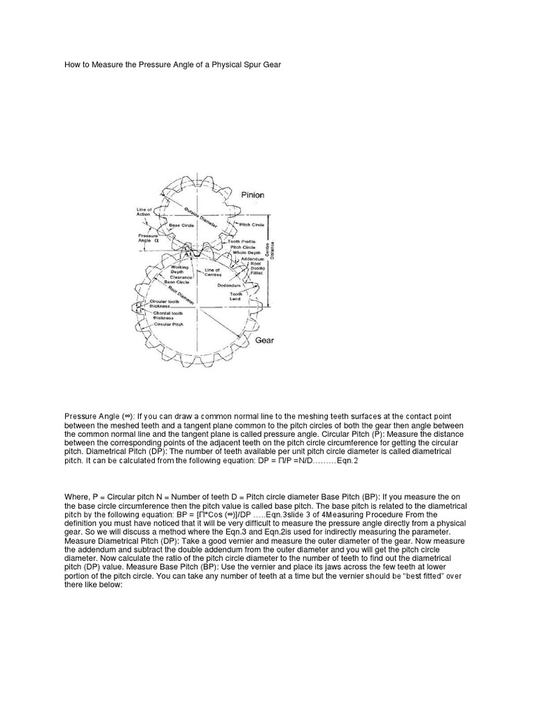 How To Measure The Pressure Angle of A Physical Spur Gear PDF | PDF ...