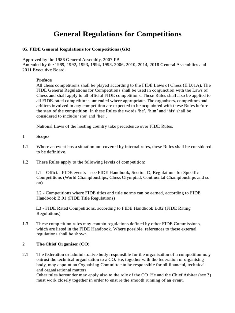 FIDE General Regulations For Competitions - Final 3 - Clean | PDF ...