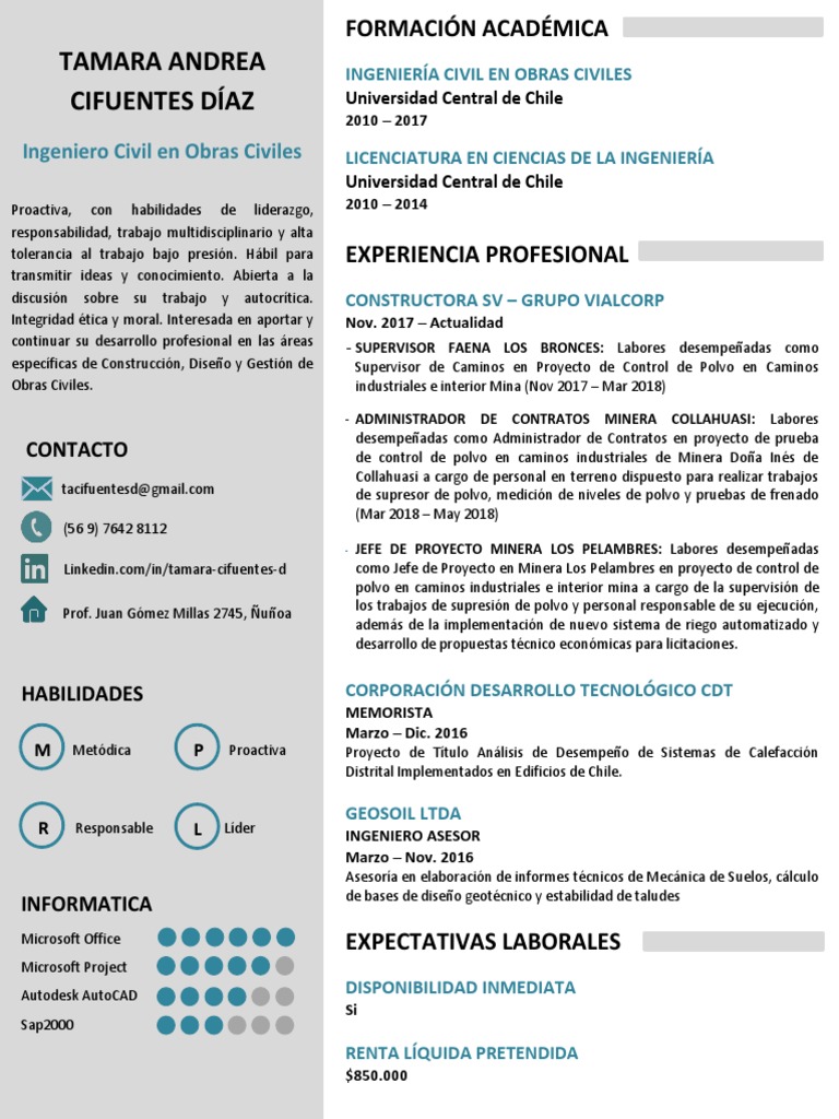CV Tamara Cifuentes - Ing - Civil.Obras - Civiles.850 PDF | PDF ...