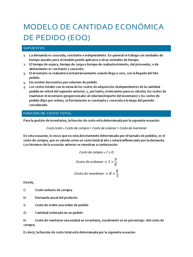 Modelo EOQ: Calcular cantidad óptima de pedido | PDF | Inventario | Business