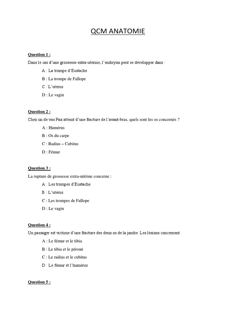 QCM Anatomie | Download Free PDF | Estomac | Sang