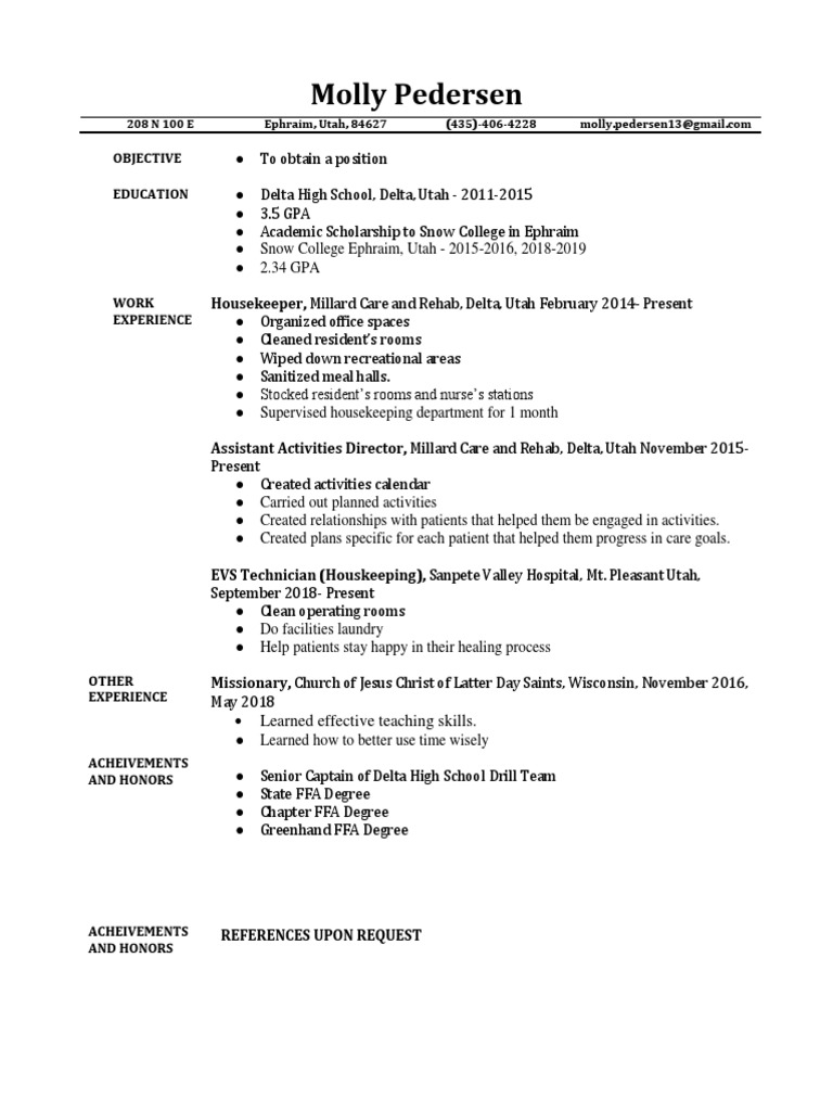 Molly Pedersen Resume 2019 | PDF | Business | Wellness