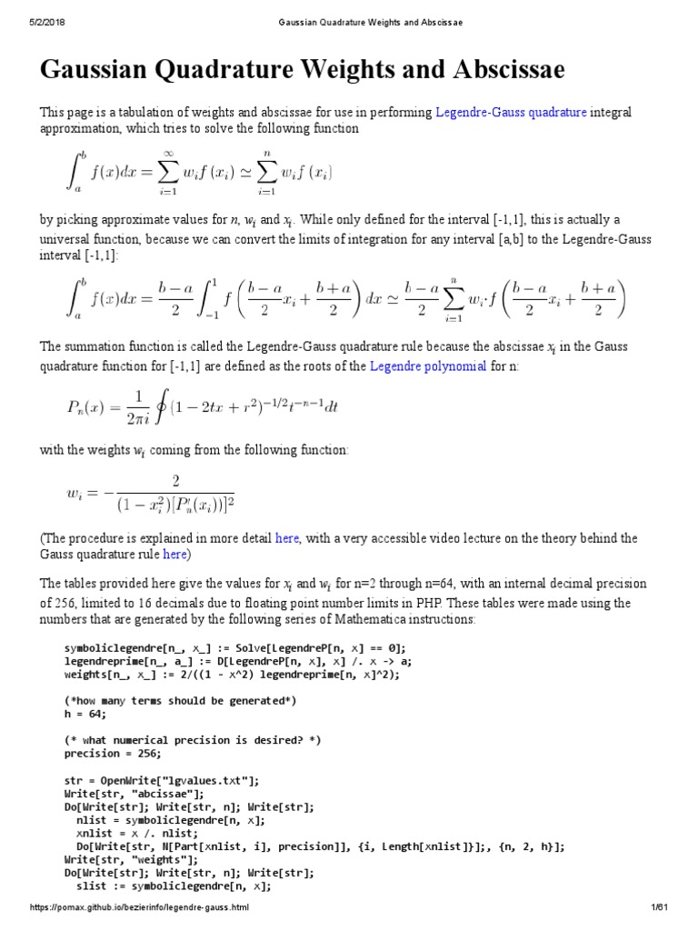 Gaussian Quadrature Tables | PDF | Theoretical Computer Science | Numerical Analysis