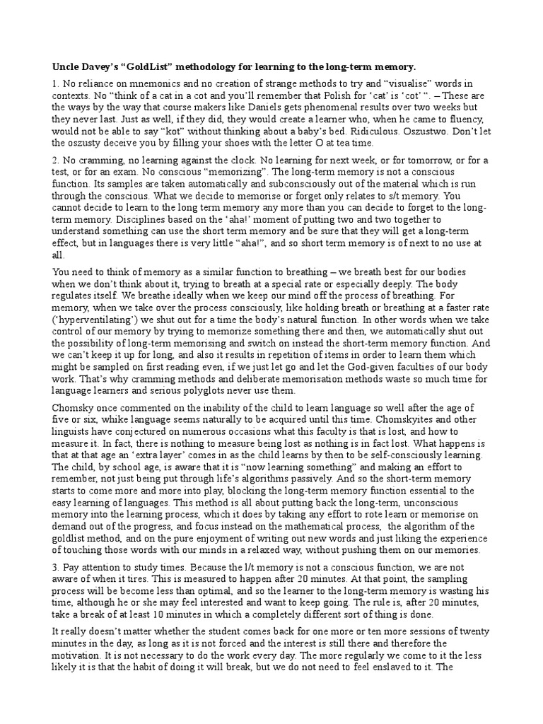 Gold List | PDF | Memory | Vocabulary