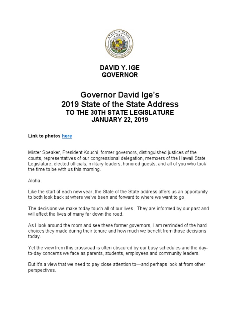 2019 Hawaii State of the State Address | PDF | Pre Kindergarten | Preschool