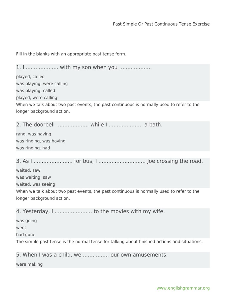 Past Simple vs. Past Continuous Exercises | PDF