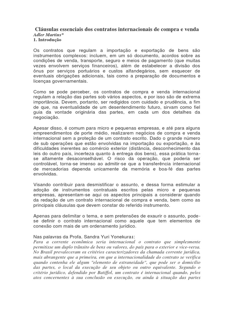 Cláusulas de Contratos Internacionais | PDF | Arbitragem | Direito Privado