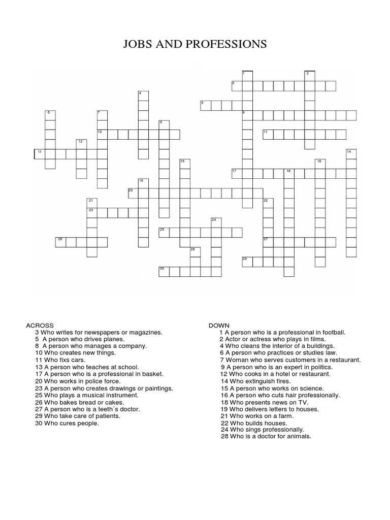Crucigrama Professions English 6 Primaria | PDF